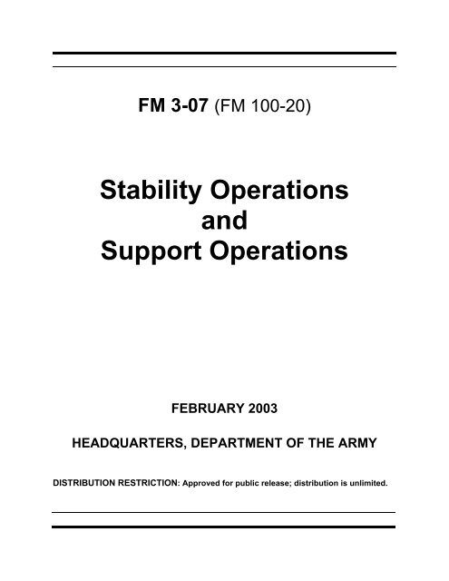 (FM) 3-07, Stability Operations and Support Operations
