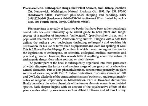 Pharmacotheon. Entheogenic Drugs, their Plant Sources, and ...