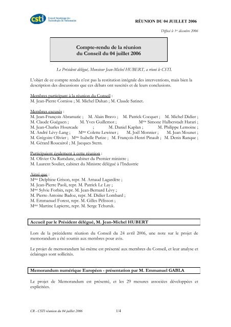 Consulter le compte-rendu au format pdf - CSTI