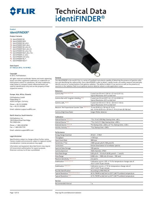 Technical Data identiFINDER® - FLIR.com - FLIR Systems