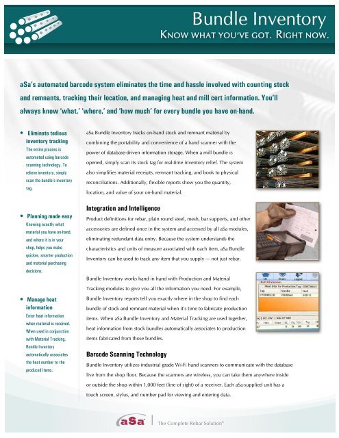 Bundle Inventory - aSa Rebar Software