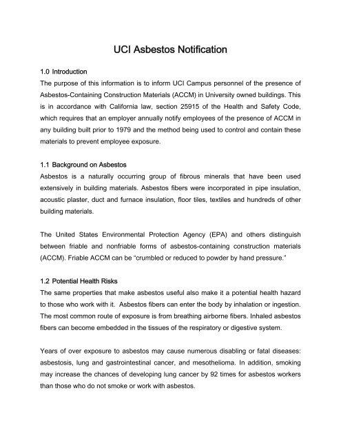 Asbestos Notification - UCI Environmental Health & Safety