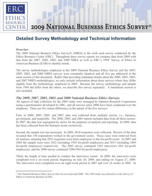 Survey Methodology - Ethics Resource Center