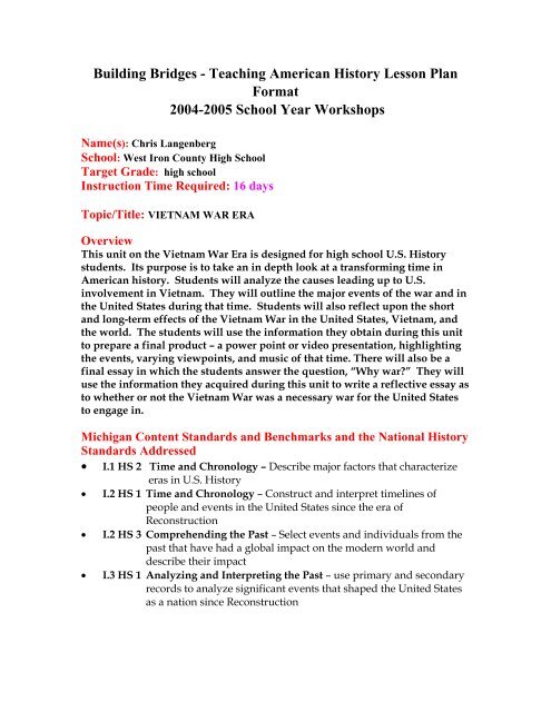 Building Bridges - Teaching American History Lesson Plan Format ...