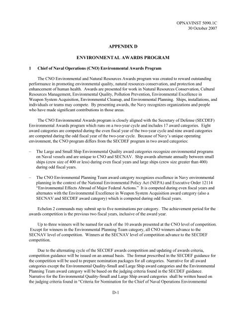 Appendix D of OPNAVINST 5090.1C