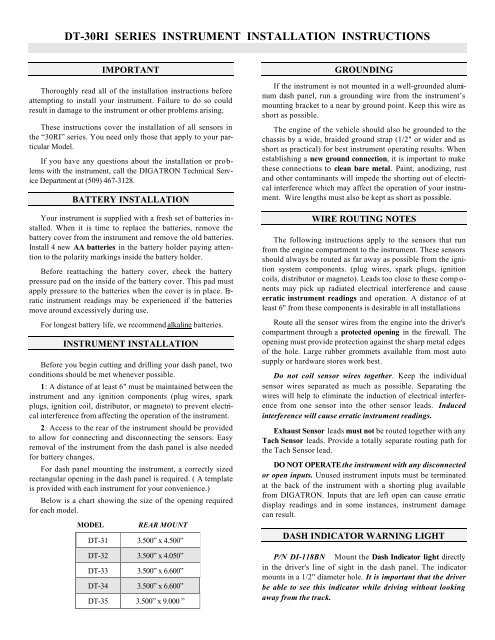 dt-30ri series instrument installation instructions - Digatron