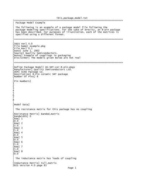 IBIS Package Model Example