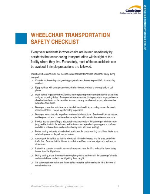 Wheelchair Transportation Safety Checklist - GORiskResources.com