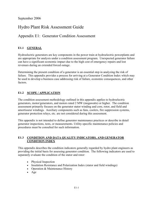 Generator - Hydro Plant Risk Assessment Guide