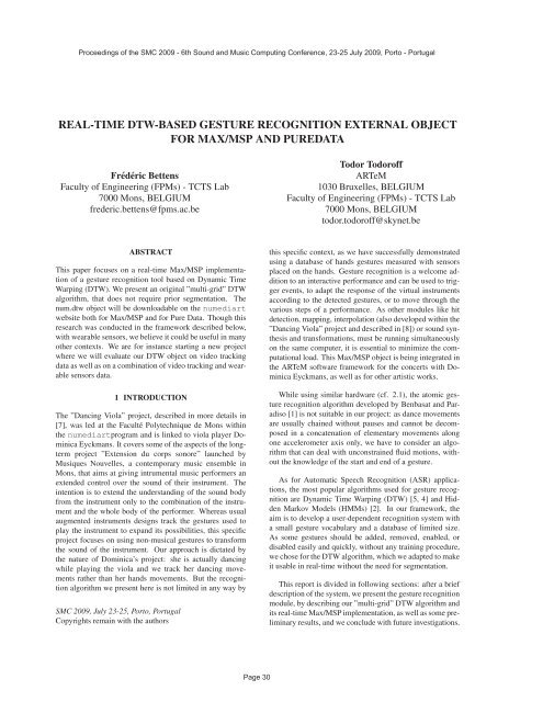 Real Time Dtw Based Gesture Recognition External Object Tcts Lab