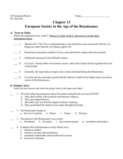 Chapter 13 European Society in the Age of the Renaissance - Main