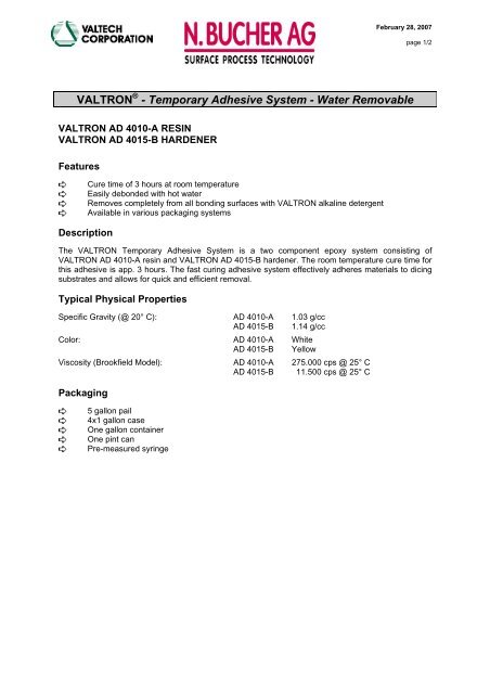 VALTRON - Temporary Adhesive System - Water ... - N. Bucher AG