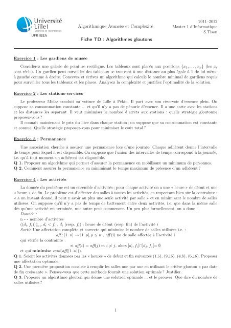 Algorithmes gloutons - FIL