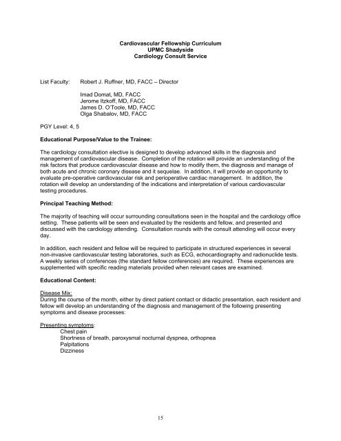 UPMC Shadyside Cardiology Consult Service - Department of ...