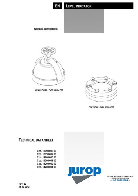 EN LEVEL INDICATOR TECHNICAL DATA SHEET - Jurop S.p.A.