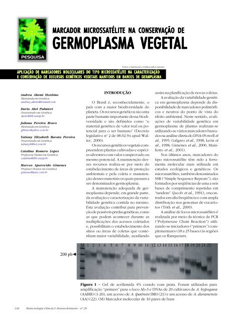 GERMOPLASMA VEGET GERMOPLASMA VEGETAL - Biotecnologia