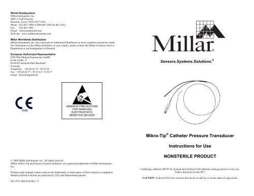 Mikro-Tip Catheter Pressure Transducer Instructions for Use ... - Millar