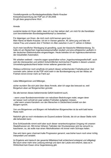 Vorstellungsrede zur Bundestagskandidatur Martin Knauber ...