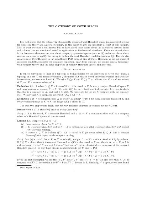 Compactly Generated Spaces - Neil Strickland