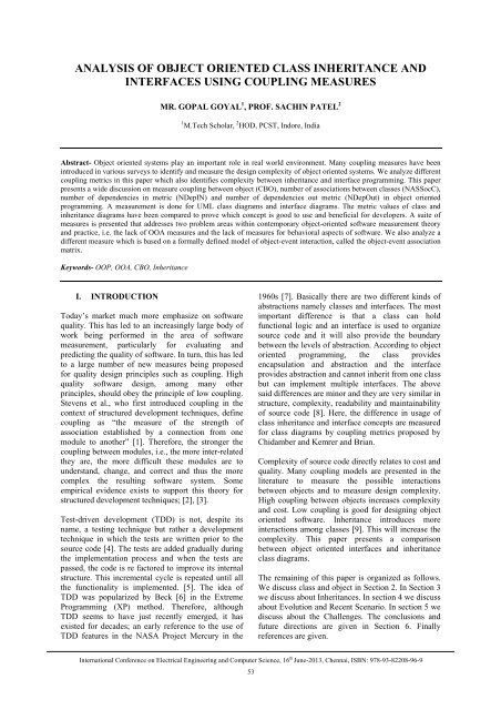 analysis of object oriented class inheritance and ... - IRNet Explore