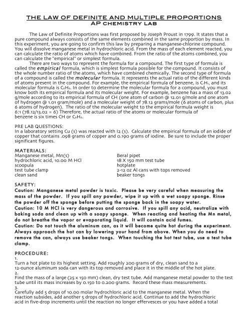 Law of Multiple and Definite Proportions
