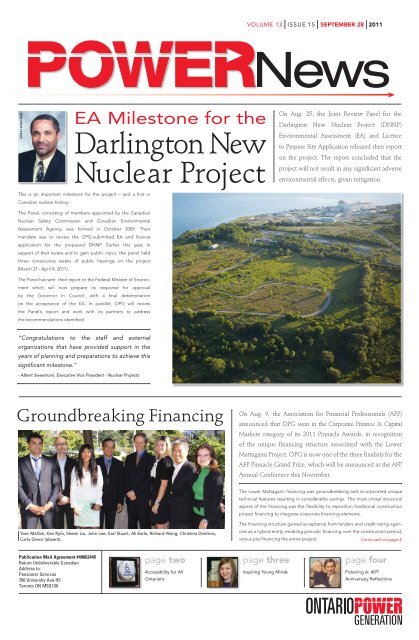 EA Milestone for the - Ontario Power Generation