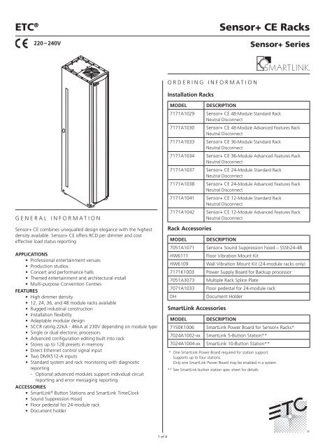 Sensor+ CE Installation Rack Datasheet - ETC