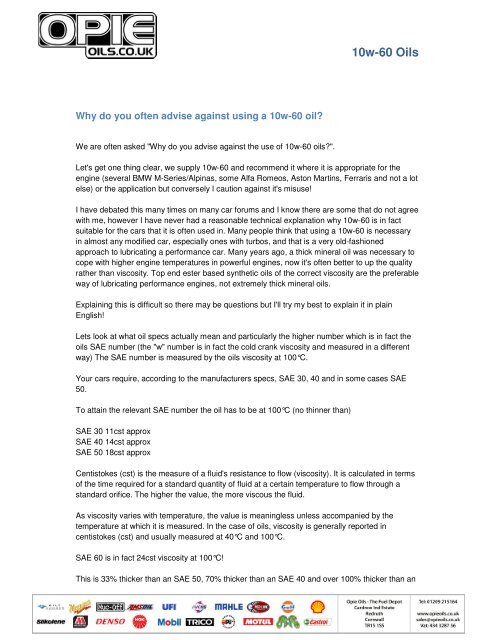 10w-60 Oils - Opie Oils