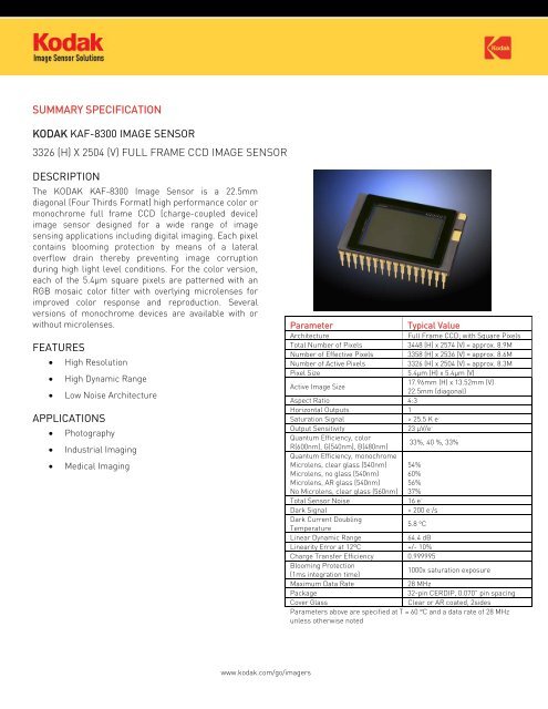 Kodak KAF-8300 Sensor Information