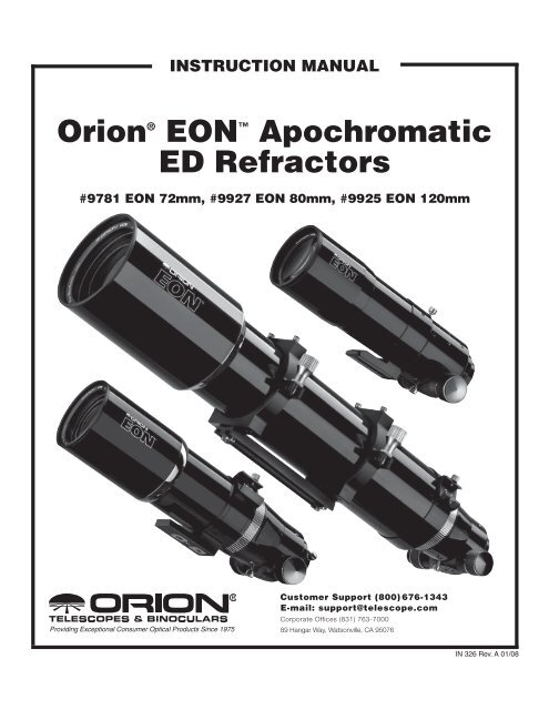 orionÂ® Eonâ ¢ apochromatic ED refractors