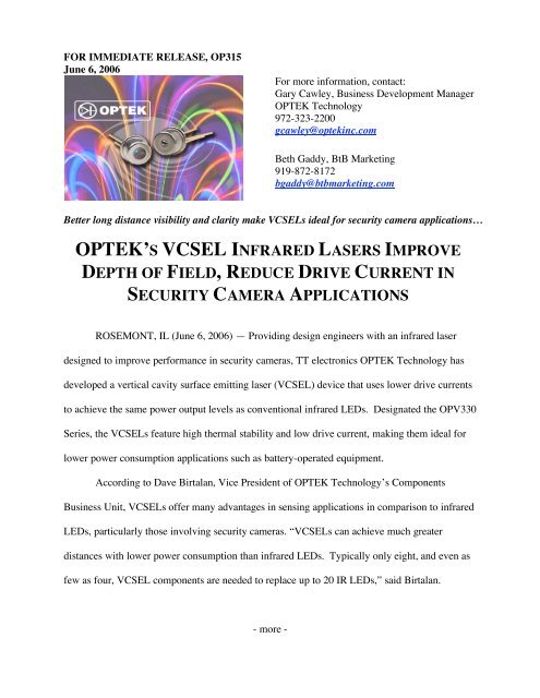 optek's vcsel infrared lasers improve - OPTEK Technology