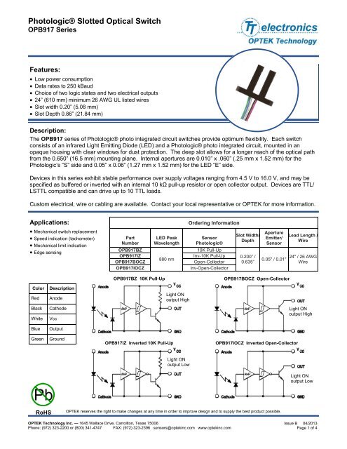 OPB917 Series - OPTEK Technology