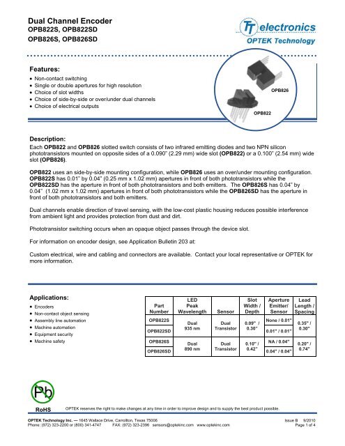datasheet: pdf - OPTEK Technology