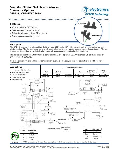 Data Sheet - OPTEK Technology