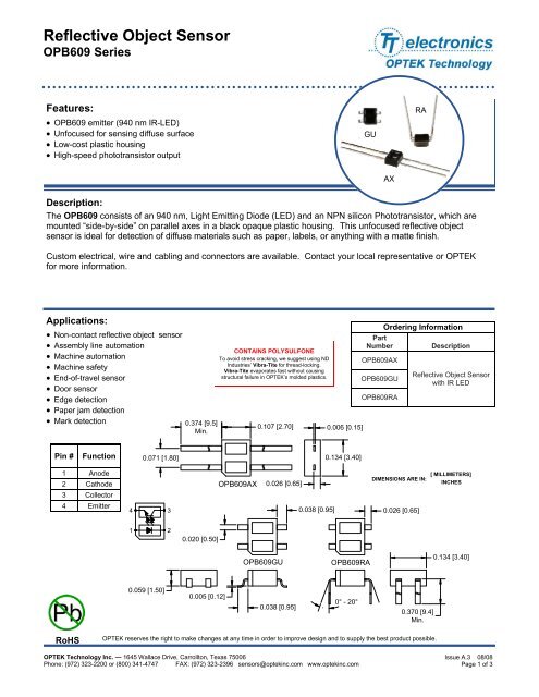 Data Sheet - OPTEK Technology