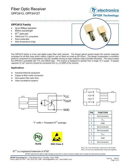 datasheet: pdf - OPTEK Technology