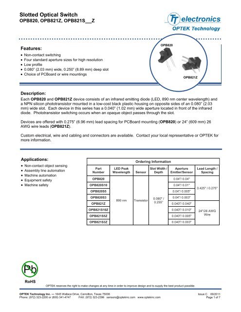 Slotted Optical Switch - OPTEK Technology