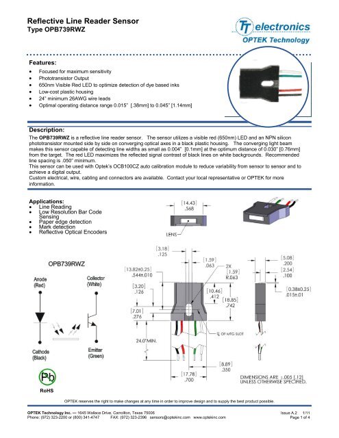 Data Sheet - OPTEK Technology