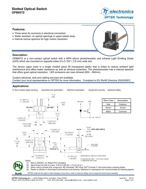 datasheet: pdf - OPTEK Technology