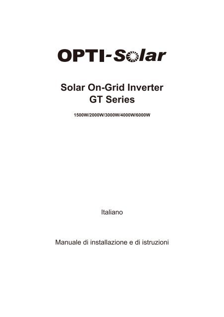 Solar On-Grid Inverter GT Series - OPTI-Solar