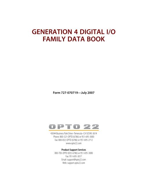 GENERATION 4 DIGITAL I/O FAMILY DATA BOOK - Opto 22