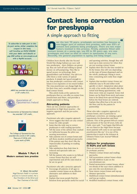 Contact lens correction for presbyopia - Optometry Today