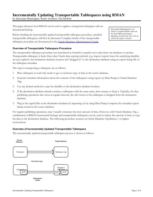 Incrementally Updating Transportable Tablespaces using - Oracle