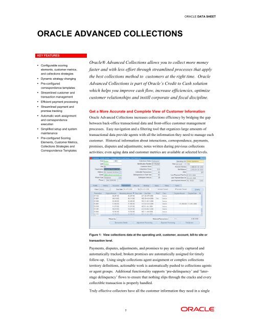 Oracle Advanced Collections Data Sheet
