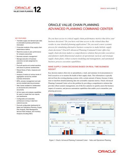 advanced planning command center datasheet - Oracle