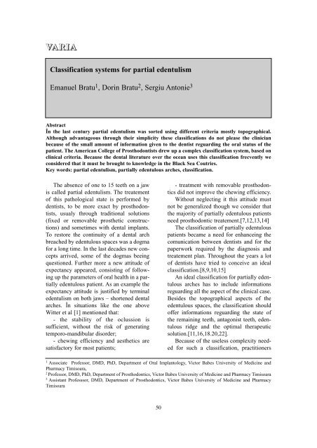 Classification systems for partial edentulism - Journal of Oral Health ...