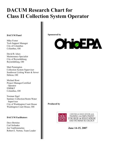 DACUM CHART for ... - Ohio EPA