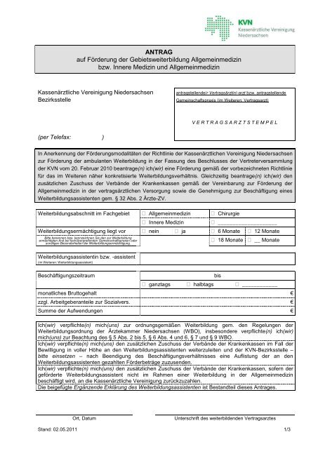 KVN - Antrag FÃ¶rderung Gebietsweiterbildung Allgemeinmedizin ...