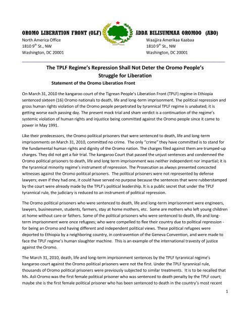 adda bilisummaa oromoo (abo) - Oromo Liberation Front