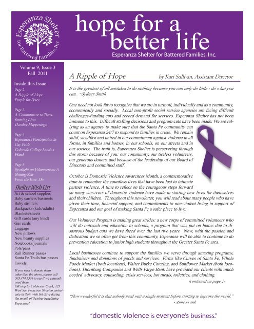 hope for a better life - Esperanza Shelter for Battered Families